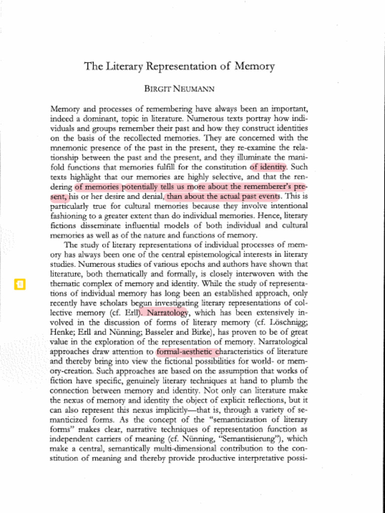 Birgit Neumann The Literary Representation of Memory | PDF