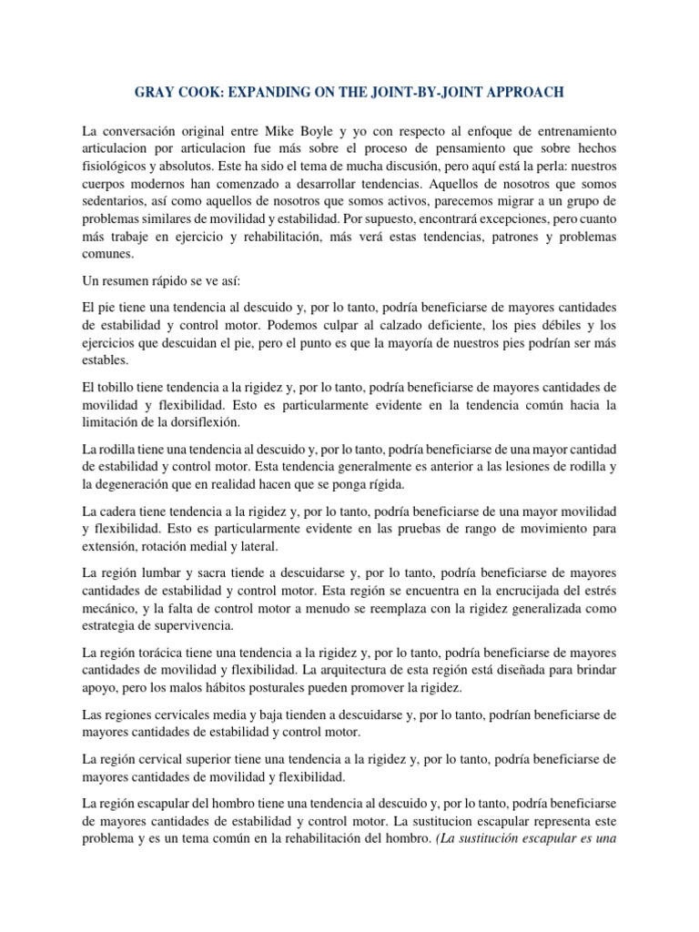 Gray Cook Expanding On The Joint-By-Joint Approach | PDF | Hombro | Pie