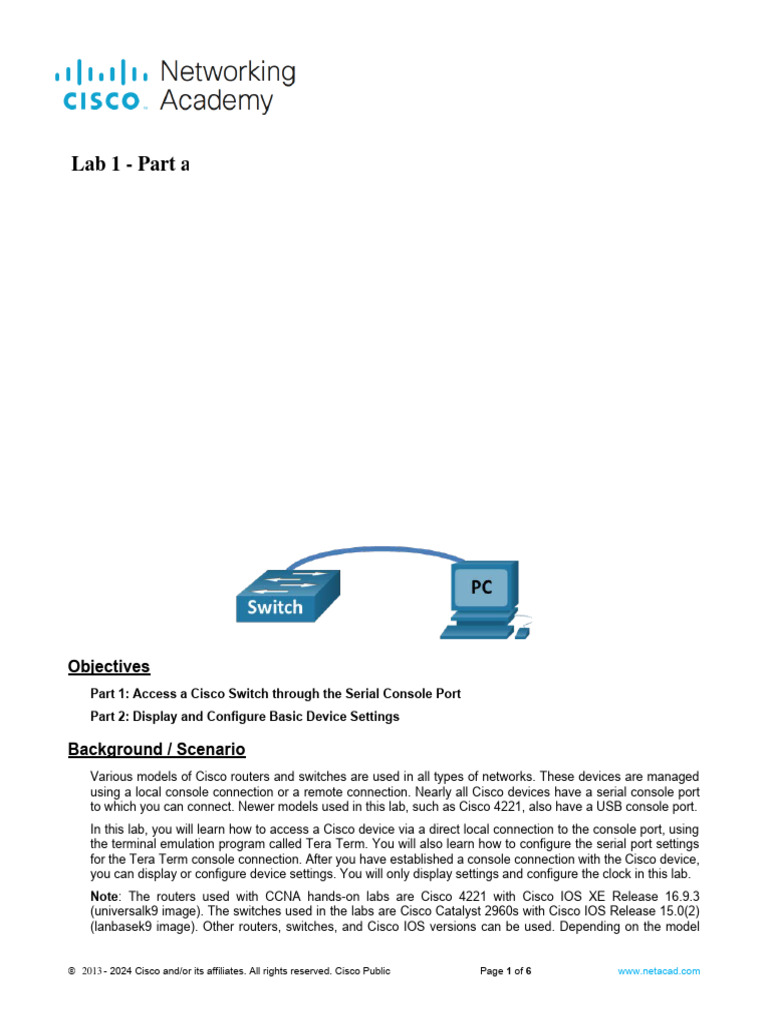 Lab 1 - Part A (2.3.8) - Navigate The IOS by Using Tera Term For Console Connectivity-Updated ...