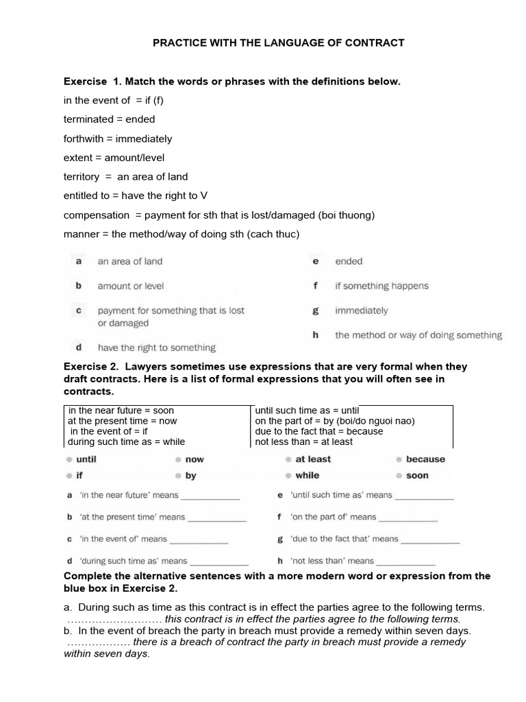 Practice With The Language of Contract | PDF