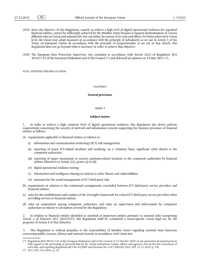 DORA Acticles Breakdown | PDF | Information Security | Computer Security