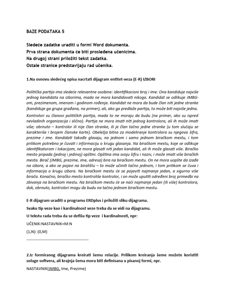 Zadatak - 5 Izbori | PDF