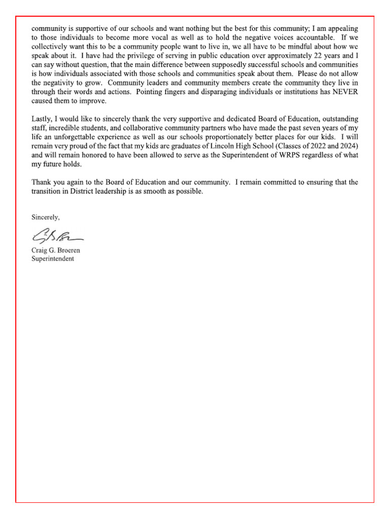 Craig Broeren Resignation Letter Page 2 1 | PDF
