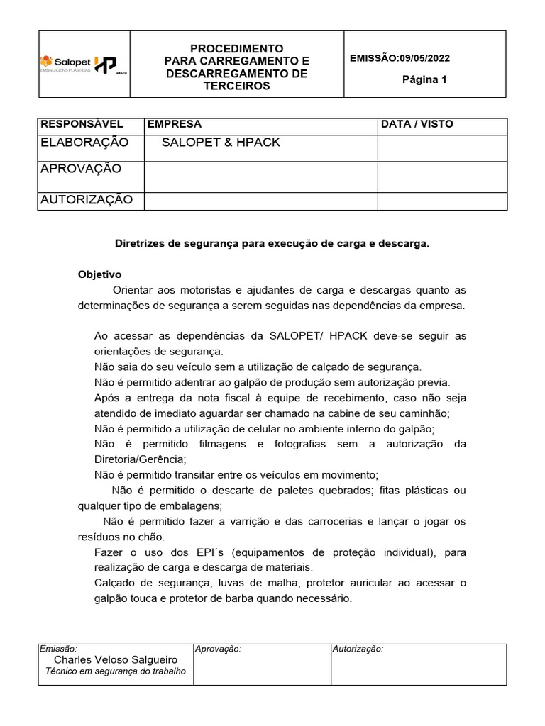 Procedimento de Carga e Descarga Seguro | PDF | Tecnologia e Engenharia