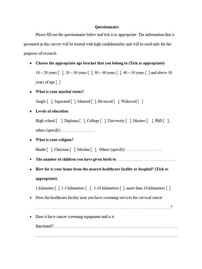 Questionnaire | PDF | Cervical Cancer | Cancer