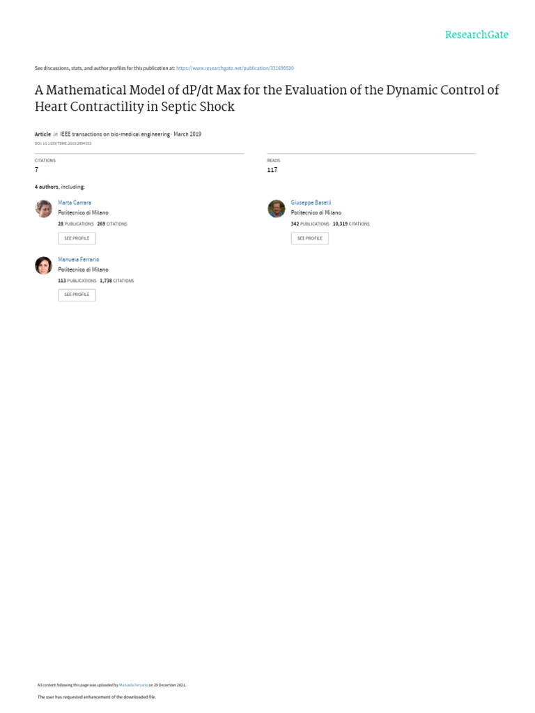 A Mathematical Model of DPDT Max For The Evaluatio | PDF | Shock (Circulatory) | Sepsis