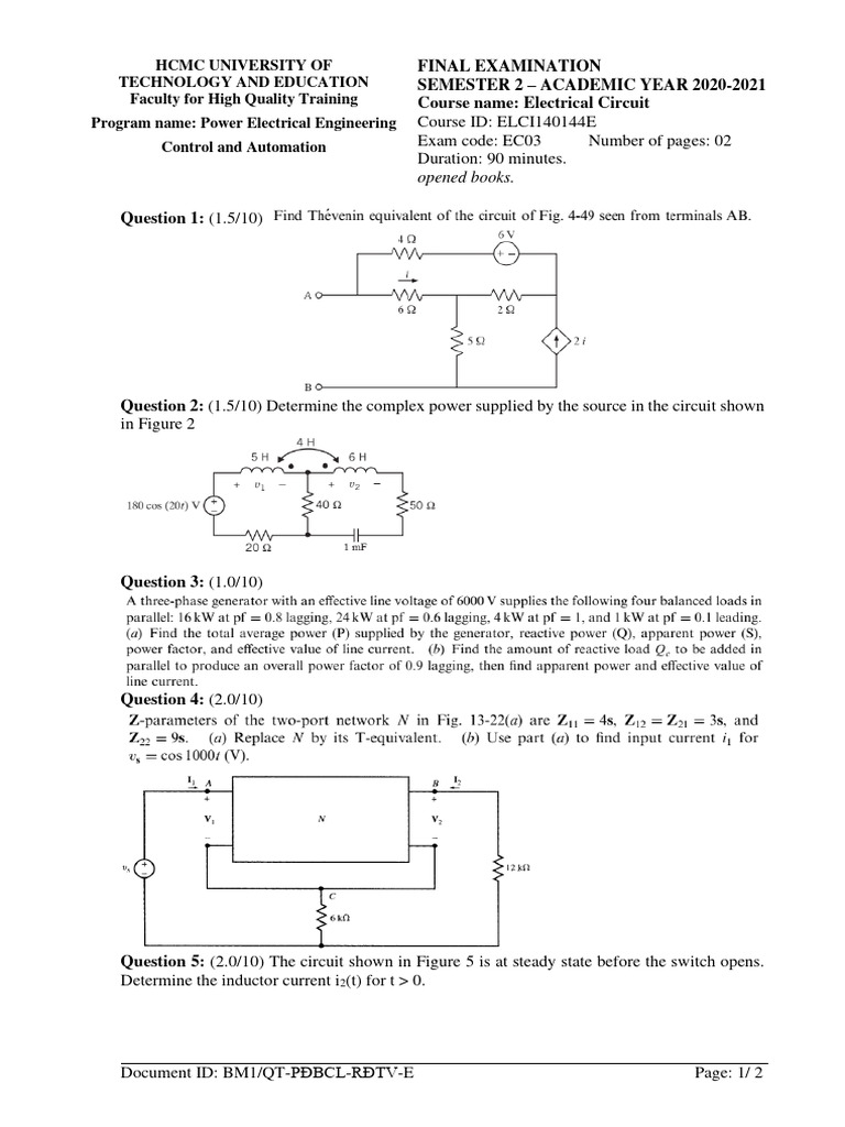 FINAL-TERM-Electical-circuit-S2-2020-2021-code 03 | PDF