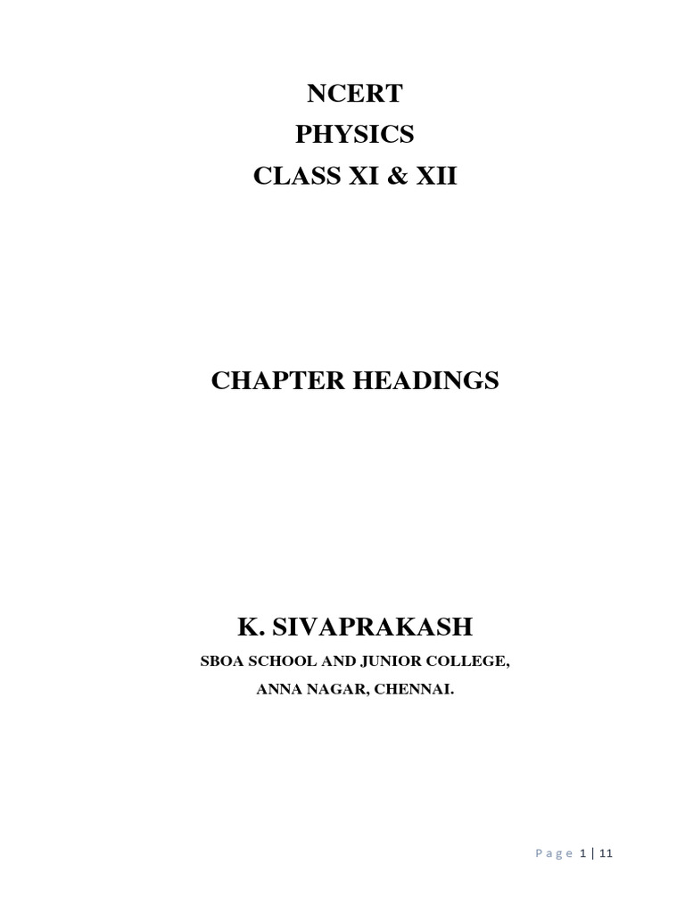 NCERT Physics Chapter Headings Class XI and XII | Download Free PDF ...