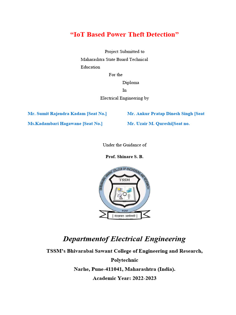Report Of Iot Based Power Theft Detection System 01 Suit Pdf