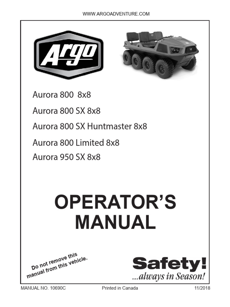 2019 Argo Aurora 8X8 Operators Manual | PDF | Vehicles | Brake