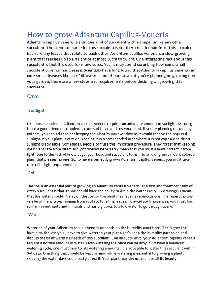 How To Grow Adiantum Capillus | PDF | Humidity | Succulent Plant
