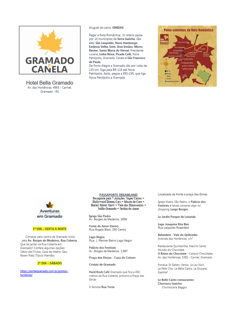 Dicas - Roteiro Gramado e Canela 2022 Juliana | PDF | Uva | Vitis