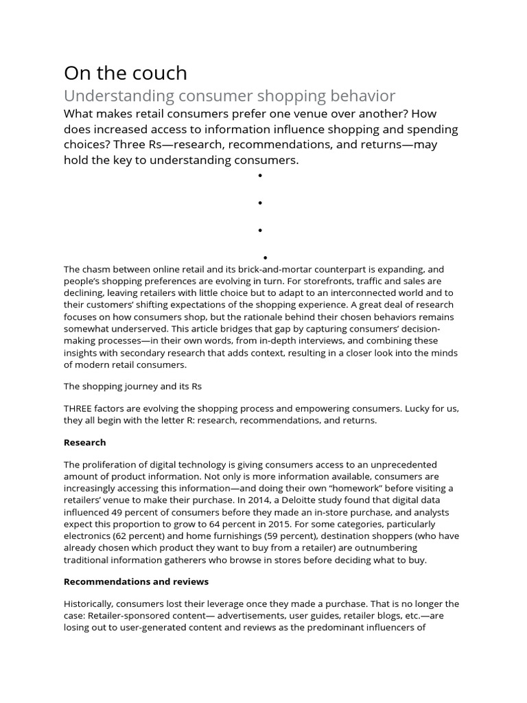 On The Couch: Understanding Consumer Shopping Behavior | PDF | Retail ...