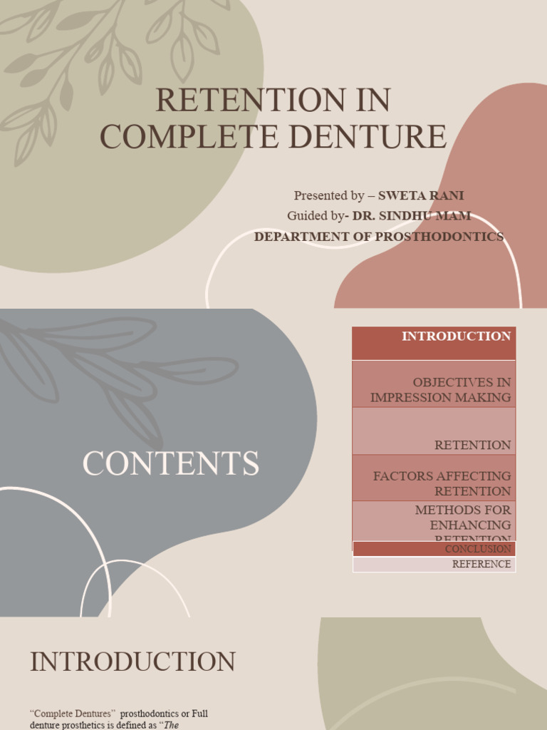 Retention in Complete Denture | PDF | Dentures | Surface Tension