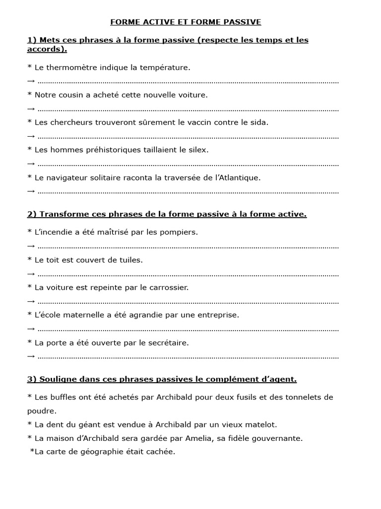 Exercices sur la voix active et passive | PDF