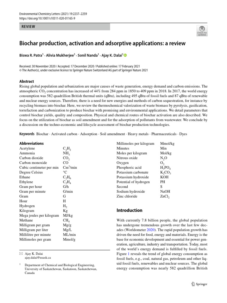 Biochar Production, Activation and Adsorptive Applications: A Review ...