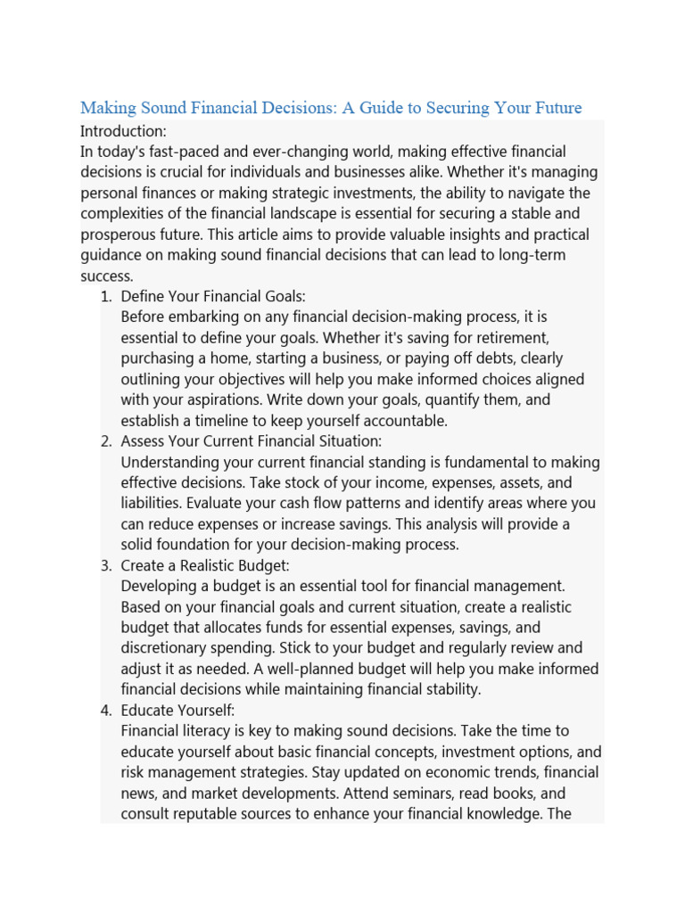 Making Sound Financial Decisions | PDF | Investing | Debt