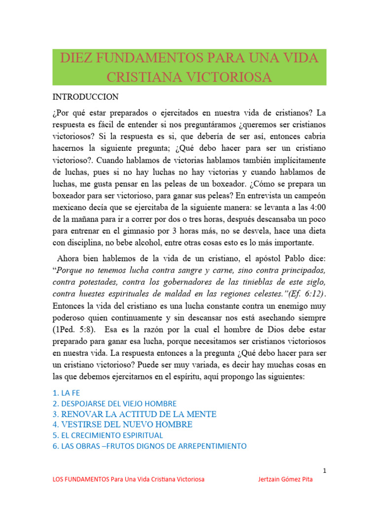 Diez Fundamentos para Una Vida Cristiana Victoriosa | PDF | Ira | Fe