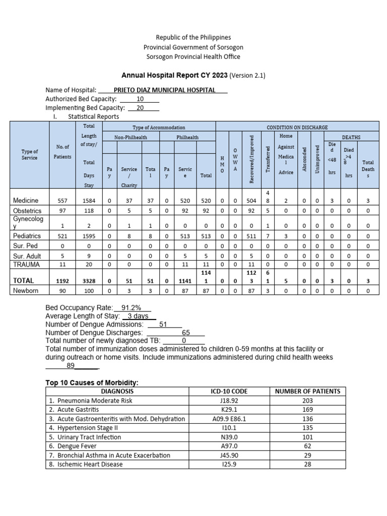 2023 Annual Statistical Hospital Reports | PDF | Hospital | Health Sciences