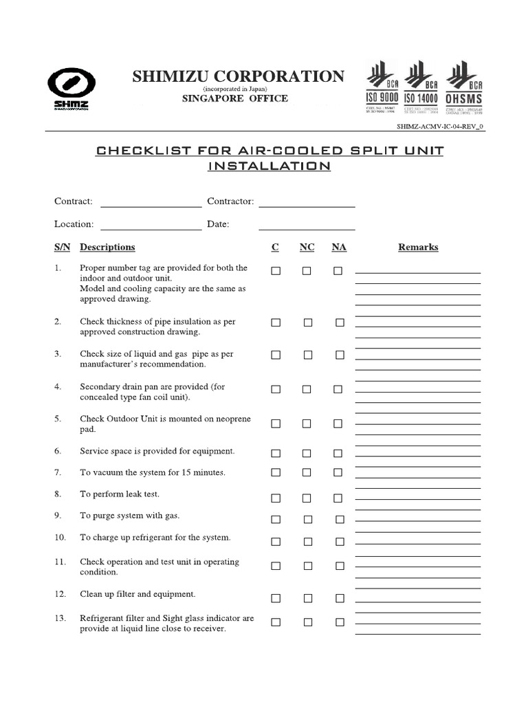 Air Cooled Split Unit Installation | PDF