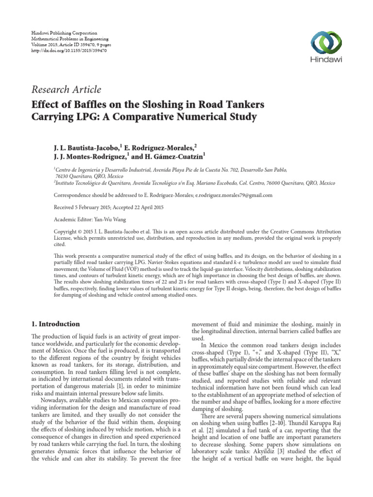 Effect of Baffles On Sloshing in Road Tanker Carring LPG | PDF | Fluid ...