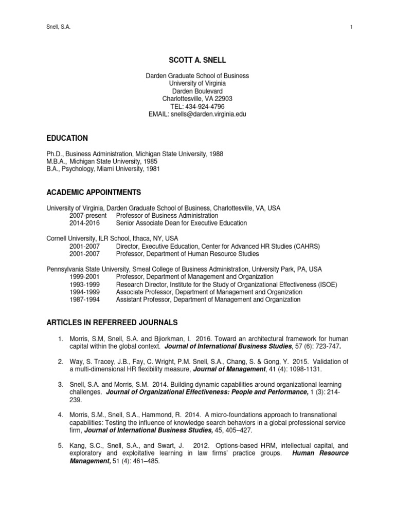 Snell, S.A. 1 SCOTT A. SNELL | PDF | Human Resource Management ...