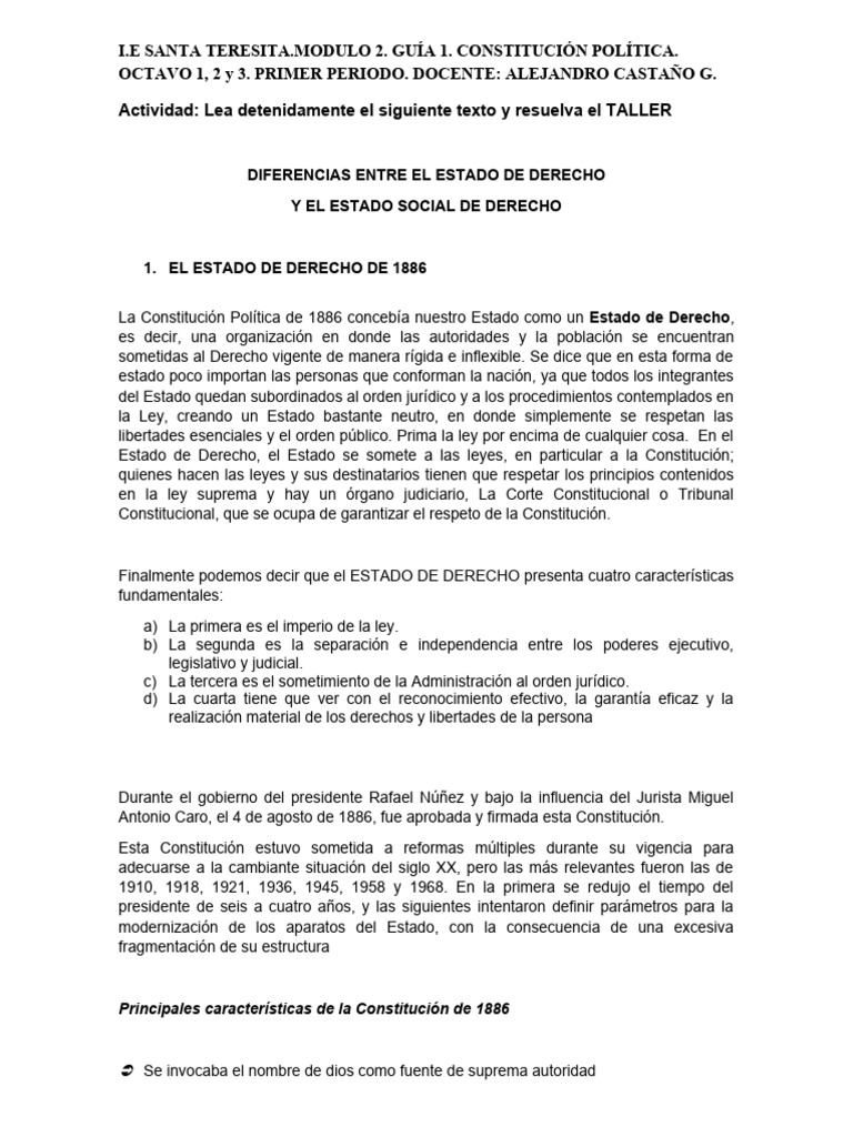 Módulo 2. Constitución - Octavo 1,2 y 3.primer Periodo - Alejandro Castaño | PDF | Constitución ...
