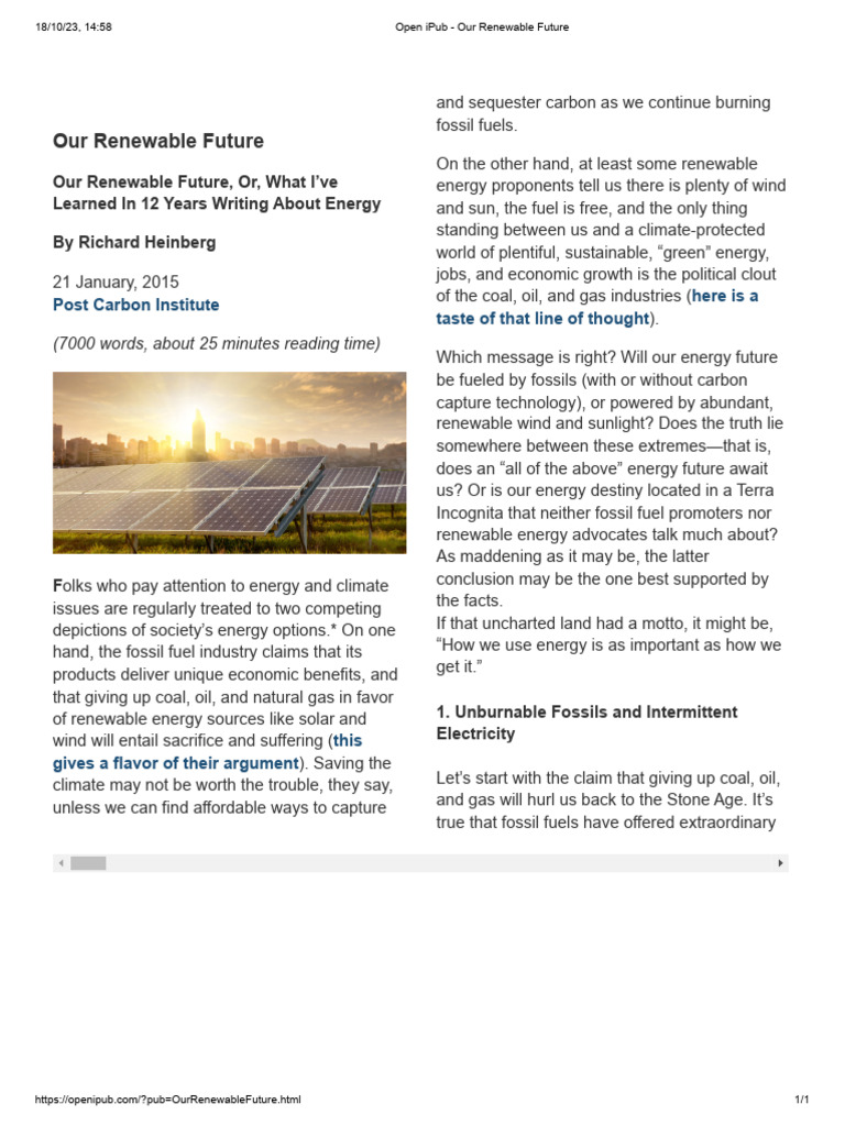 Our Renewable Future | PDF | Fossil Fuels | Renewable Energy
