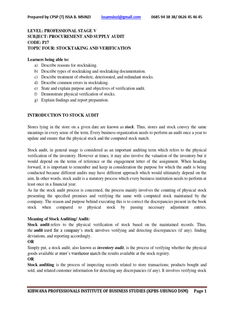 Chapter 4 - Stocktaking | PDF | Audit | Inventory
