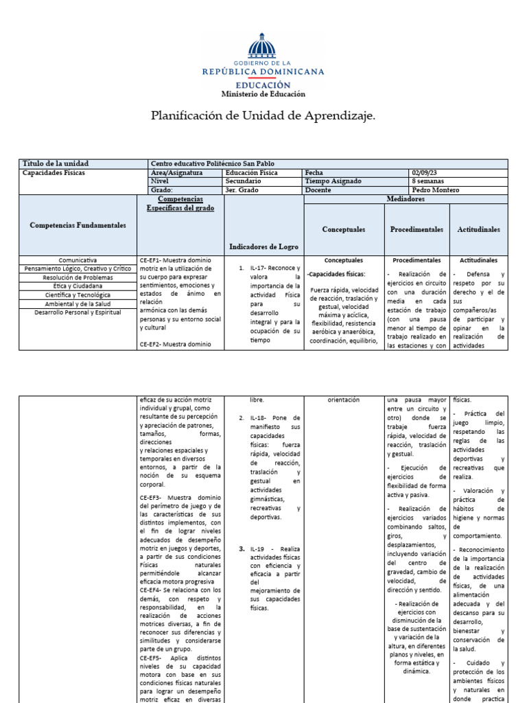 Plan de Unidad y Diaria 3ro. 2023 | PDF | Evaluación | Aprendizaje