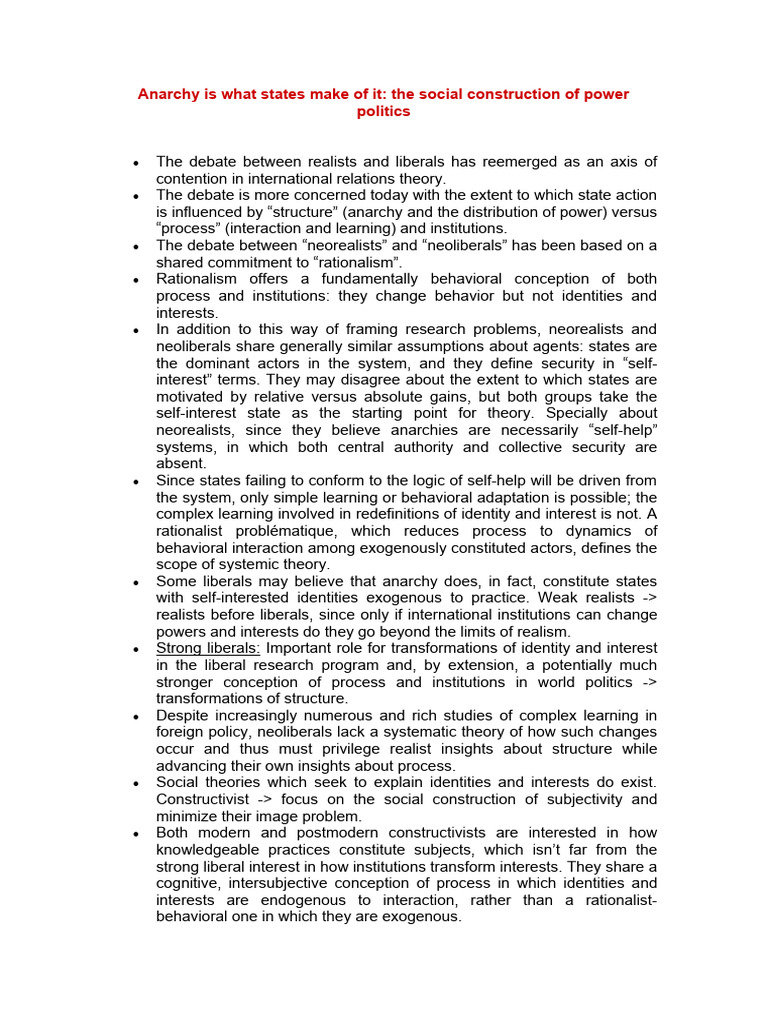 Anarchy Is What States Make of It | PDF | Identity (Social Science ...