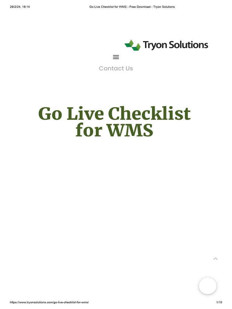 Go Live Checklist For WMS - Free Download - Tryon Solutions | PDF ...