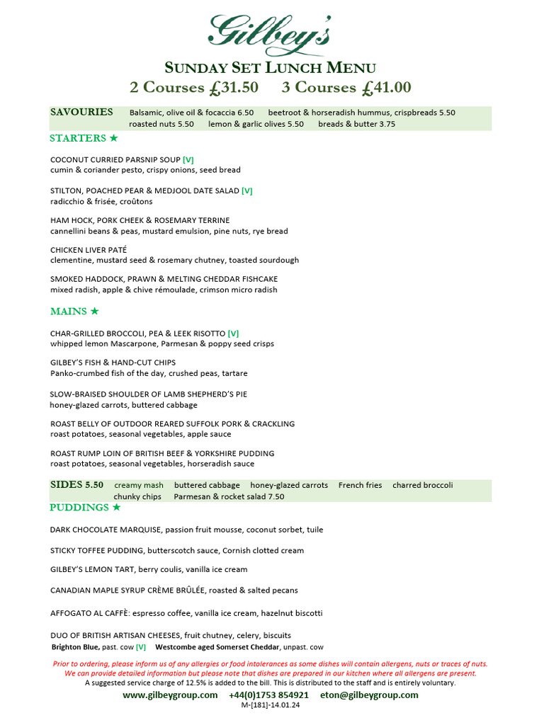 M Sunday Lunch Set Menu (181) 14.01.24 Etn | PDF