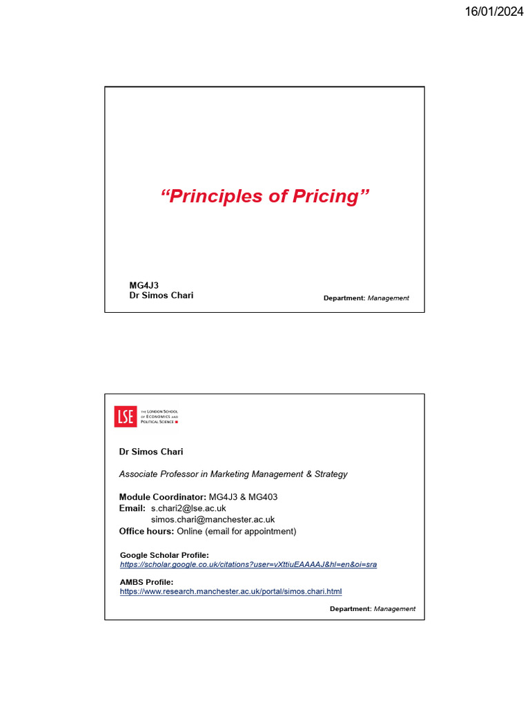 Week 1 Introduction To Pricing | PDF | Demand | Pricing