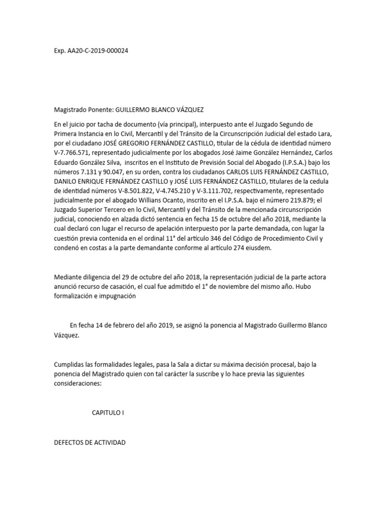 Sentencia sobre tacha de documento en Lara | PDF | Procedimiento Civil | Sentencia (ley)