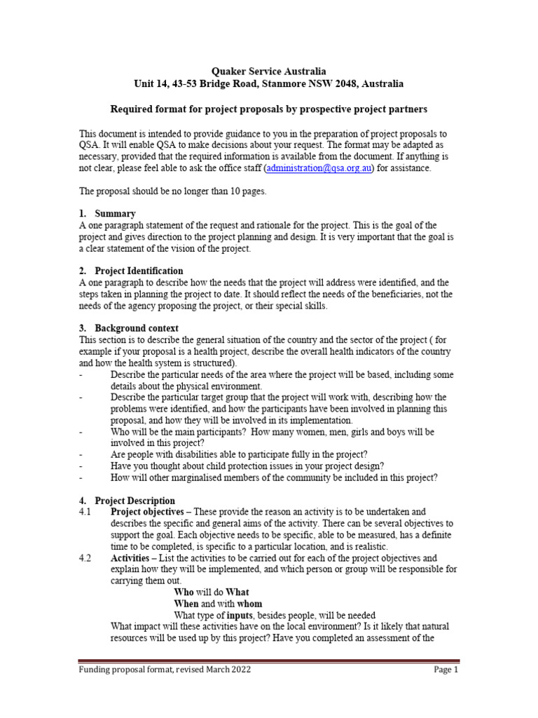 QSA Format For Proposals by Project Partners Revised March 2022 | PDF ...