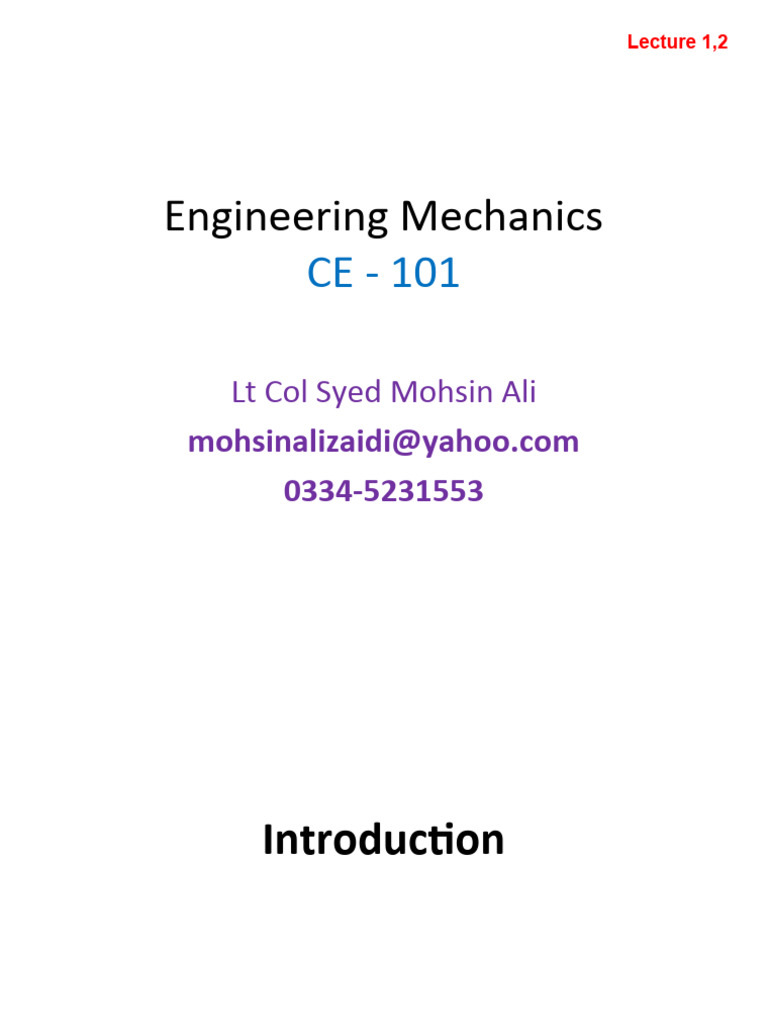 1 - Mohsin EM Lecture 1,2 | PDF | Force | Newton's Laws Of Motion