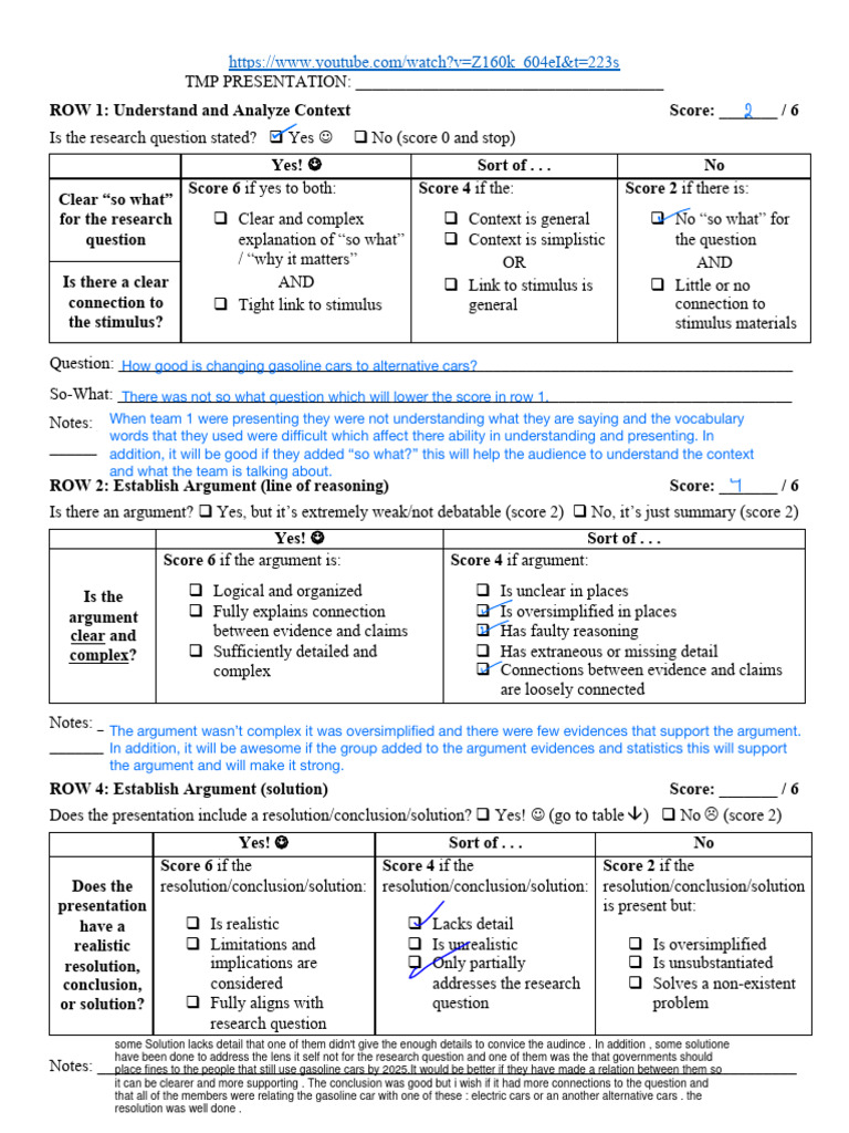 TMP Scoring Worksheet | Download Free PDF | Argument | Evidence