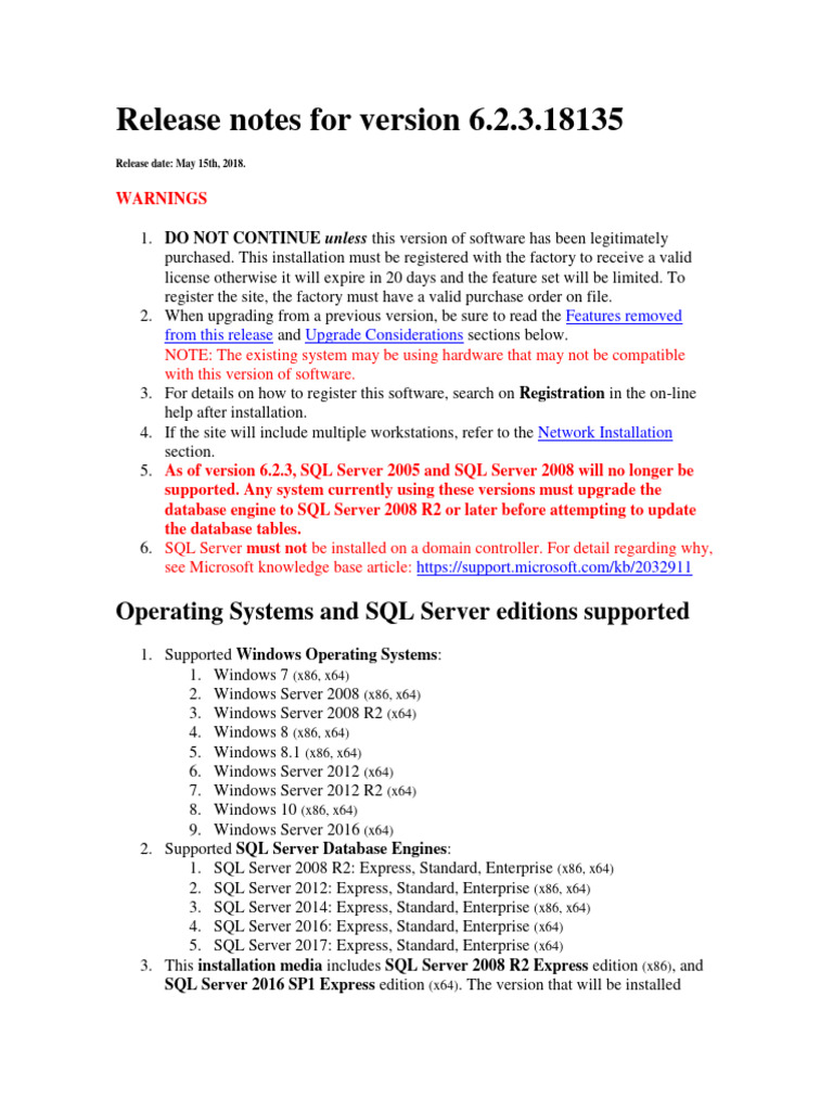 Release Notes for Version 6.2.3.18135 | PDF