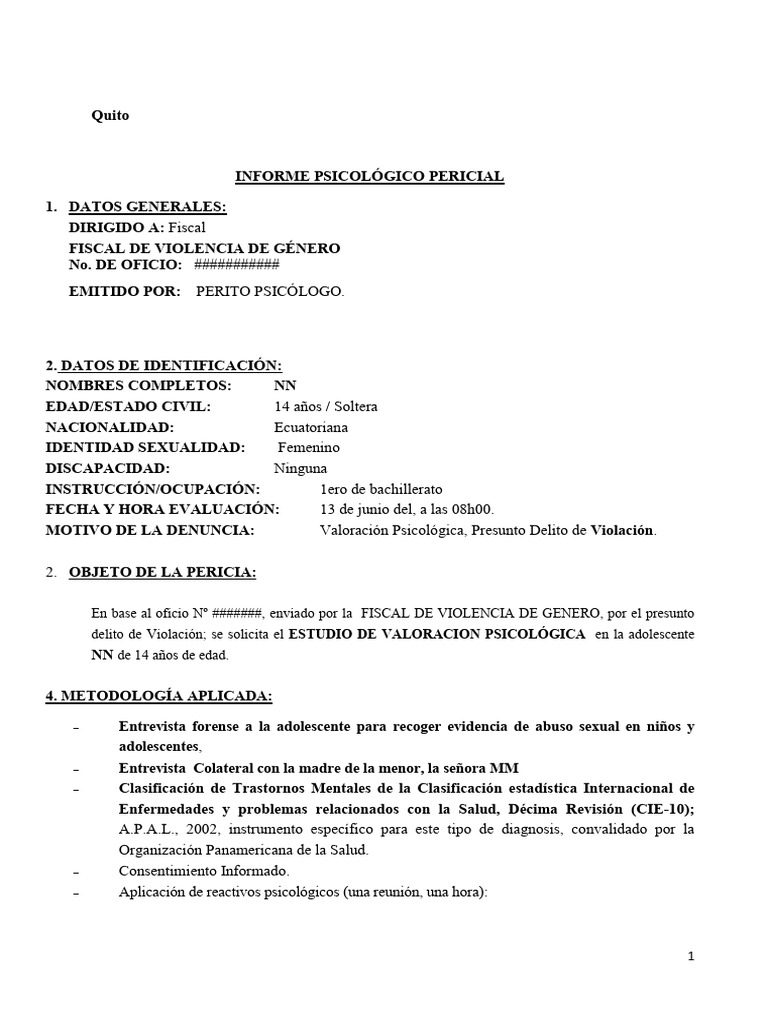 Informe Pericial Psicologico | PDF