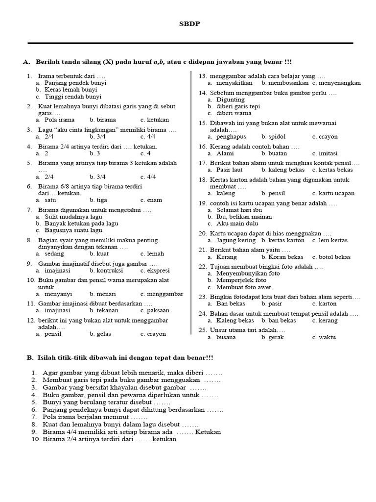Soal Pas Kelas 2 SBDP | PDF