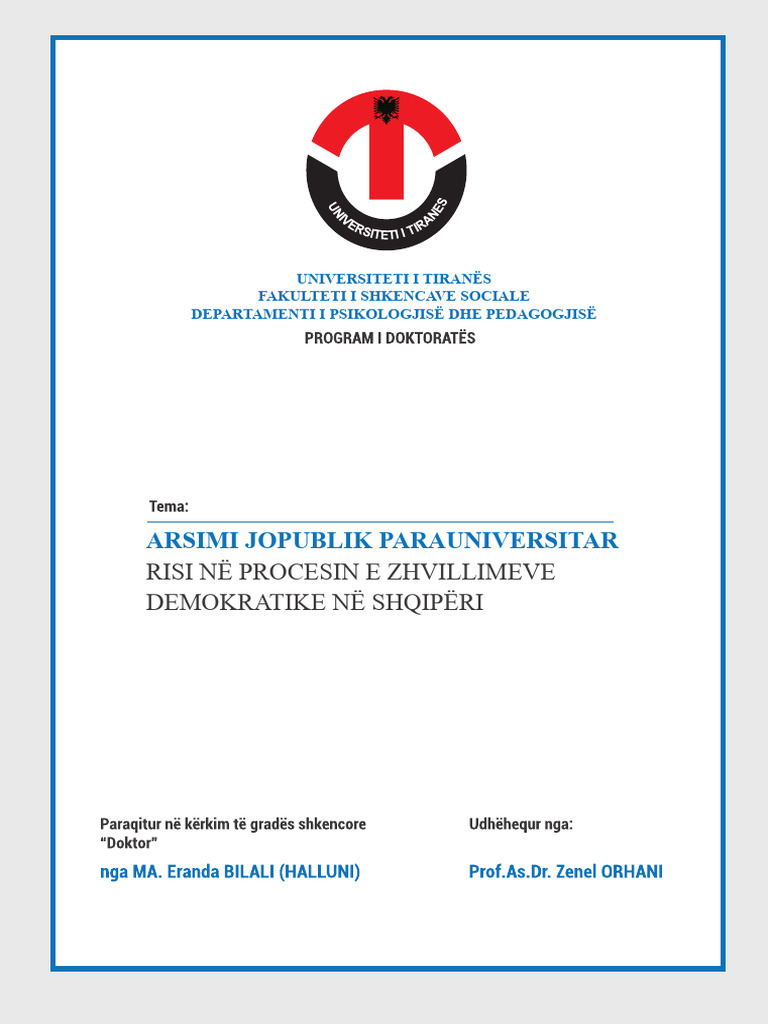 Doktoratura Eranda Bilali Fakulteti I Shkencave Sociale Departamenti I ...