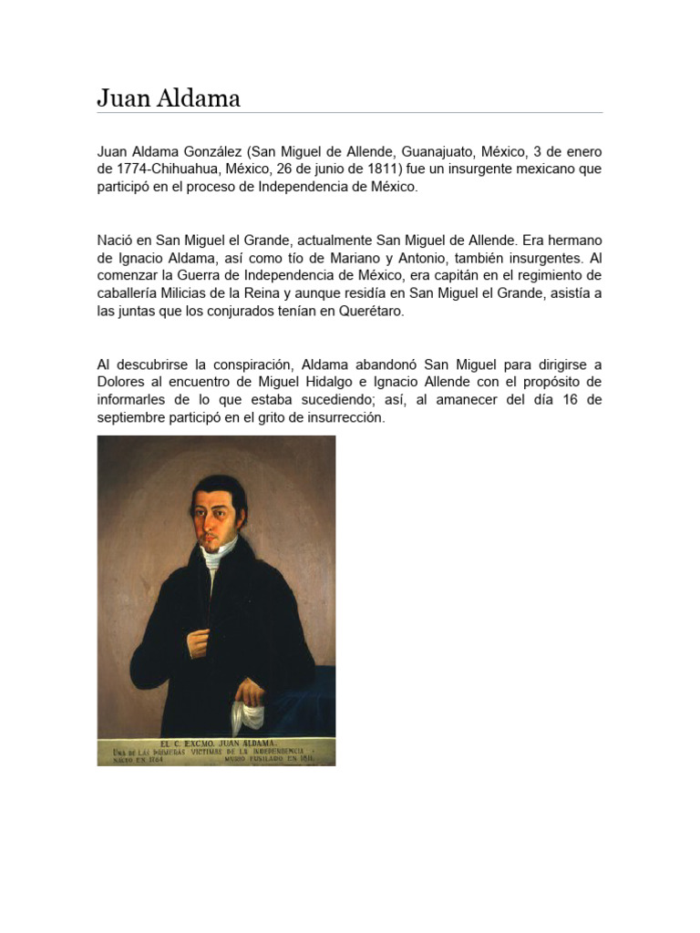 Biografía de Juan Aldama, Insurgente Mexicano | PDF