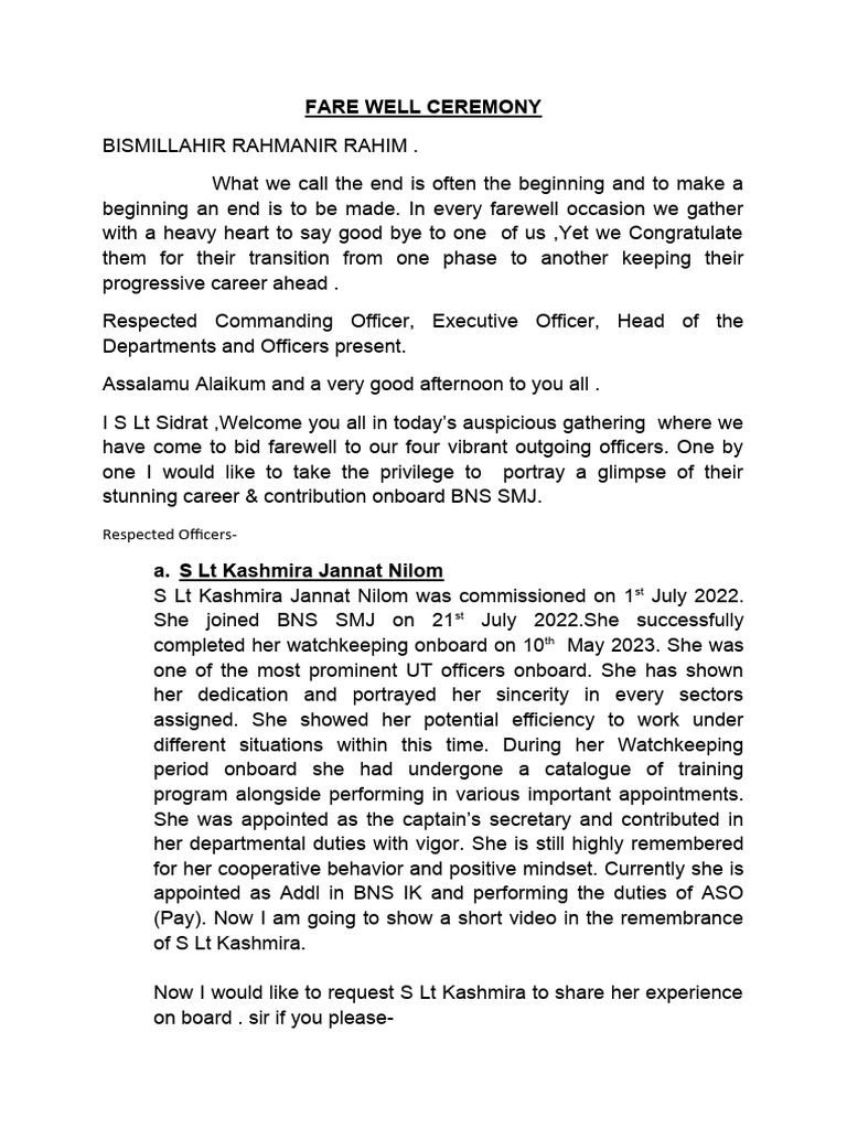 FARE WELL CEREMONY Final-2 | PDF | Shipping