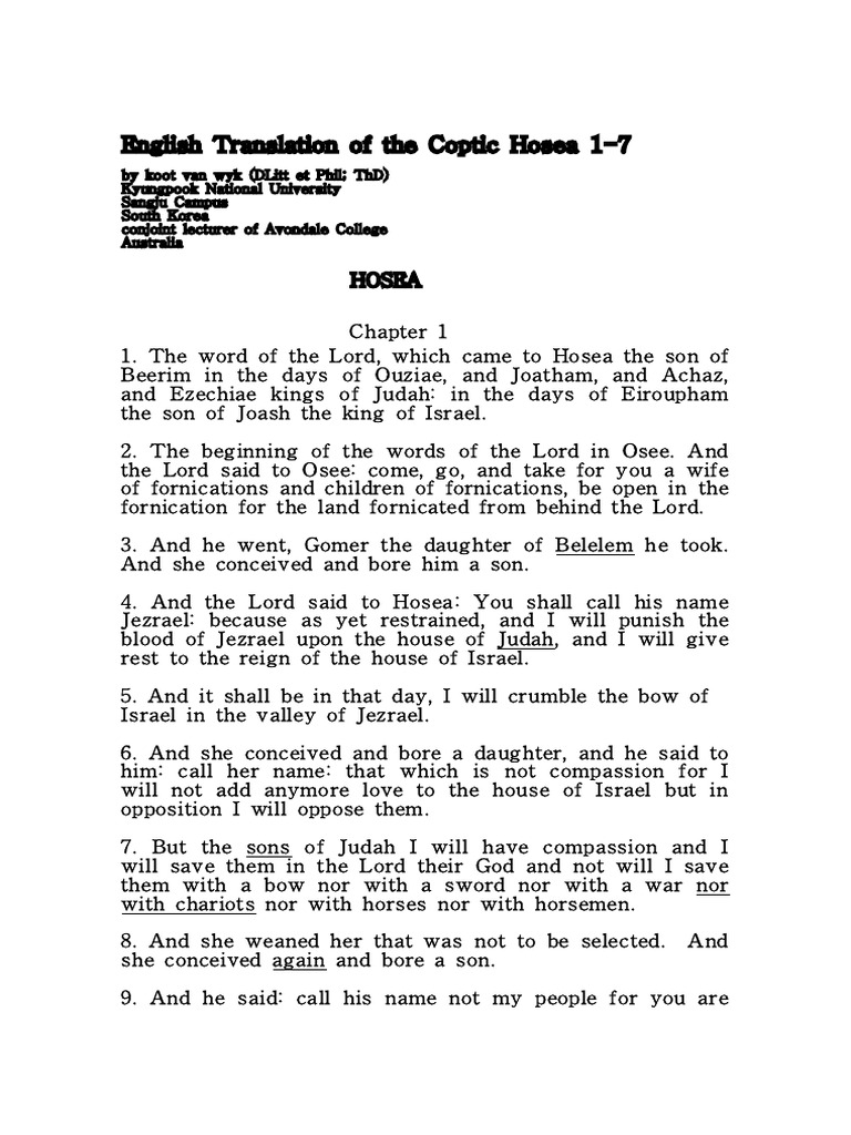 Hosea 1 - 7 | PDF | Septuagint | Sabbath In Christianity