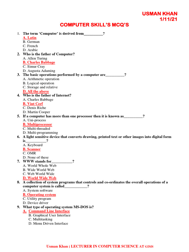 Complete Computer Skill MCQs | PDF | Network Topology | Byte