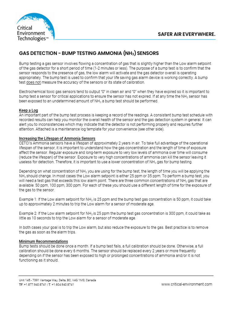 Bump Testing Ammonia Sensors | PDF | Sensor | Ammonia
