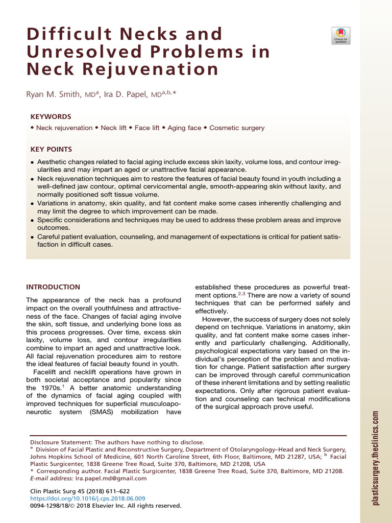Challenges in Neck Rejuvenation Surgery | PDF | Science & Mathematics