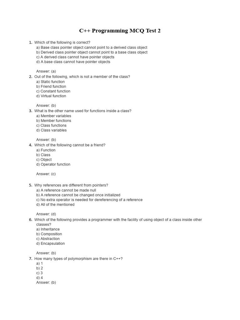 C MCQ Test 2 (Imamoddin Answer) | PDF