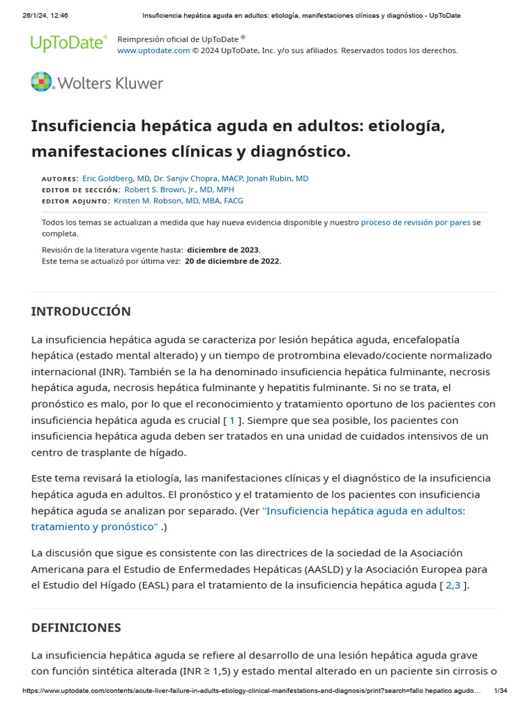 Insuficiencia Hepática Aguda en Adultos - Etiología, Manifestaciones ...